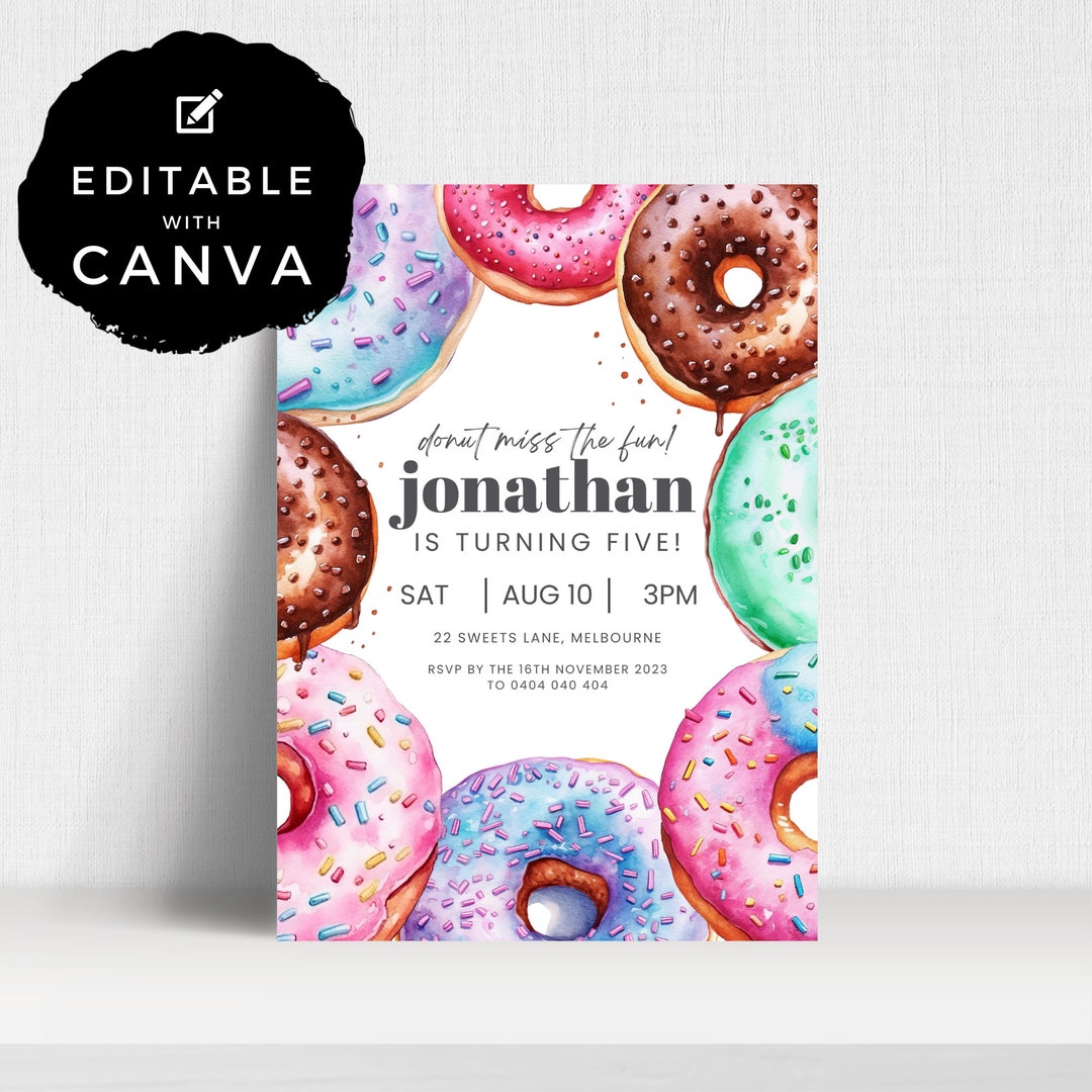 Donut 5th Birthday Invitation | Editable Template (digital Download) - Etsy