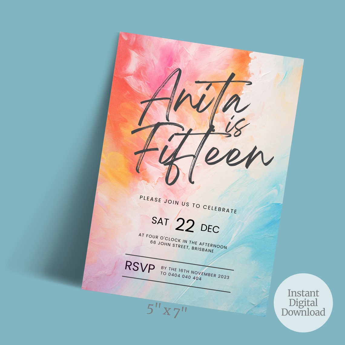 15TH Birthday Bright Birthday Invitation | FIFTEEN | Editable ...