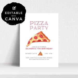 7TH Birthday Pizza Party Birthday Invitation | SEVEN | Editable ...