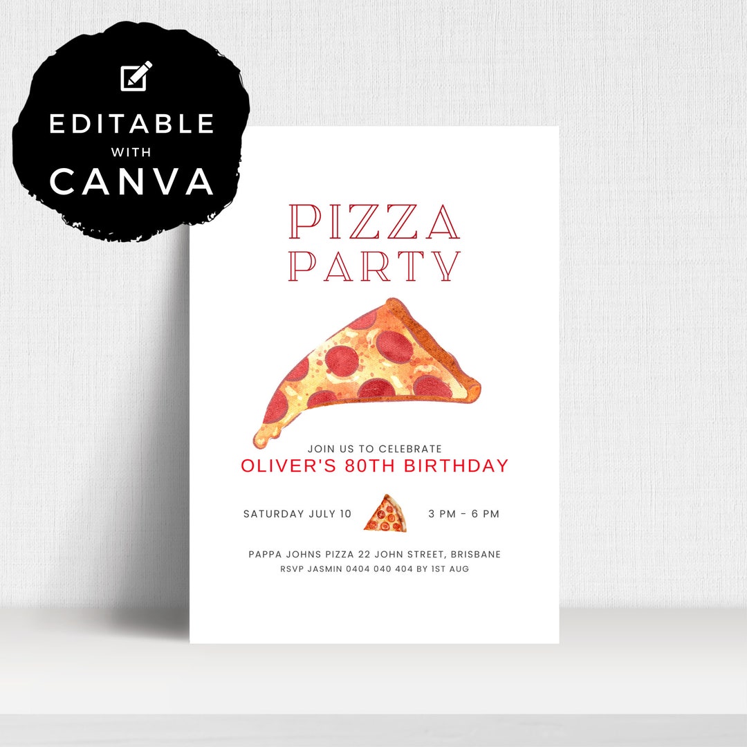 80TH Birthday Pizza Party Birthday Invitation | EIGHTY | Editable ...