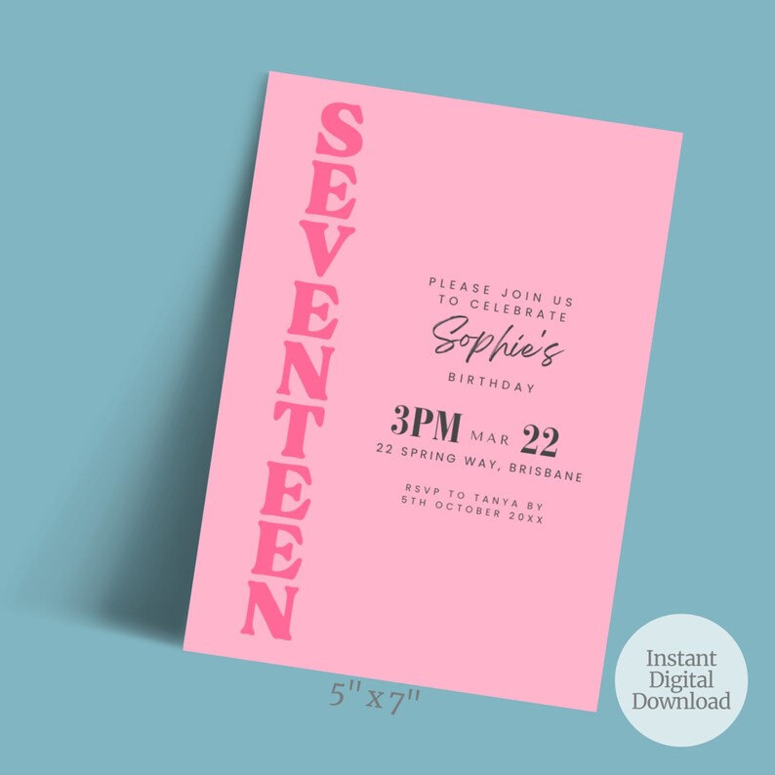 17th Birthday Pink Typography Party Invite | SEVENTEEN | Birthday Party ...