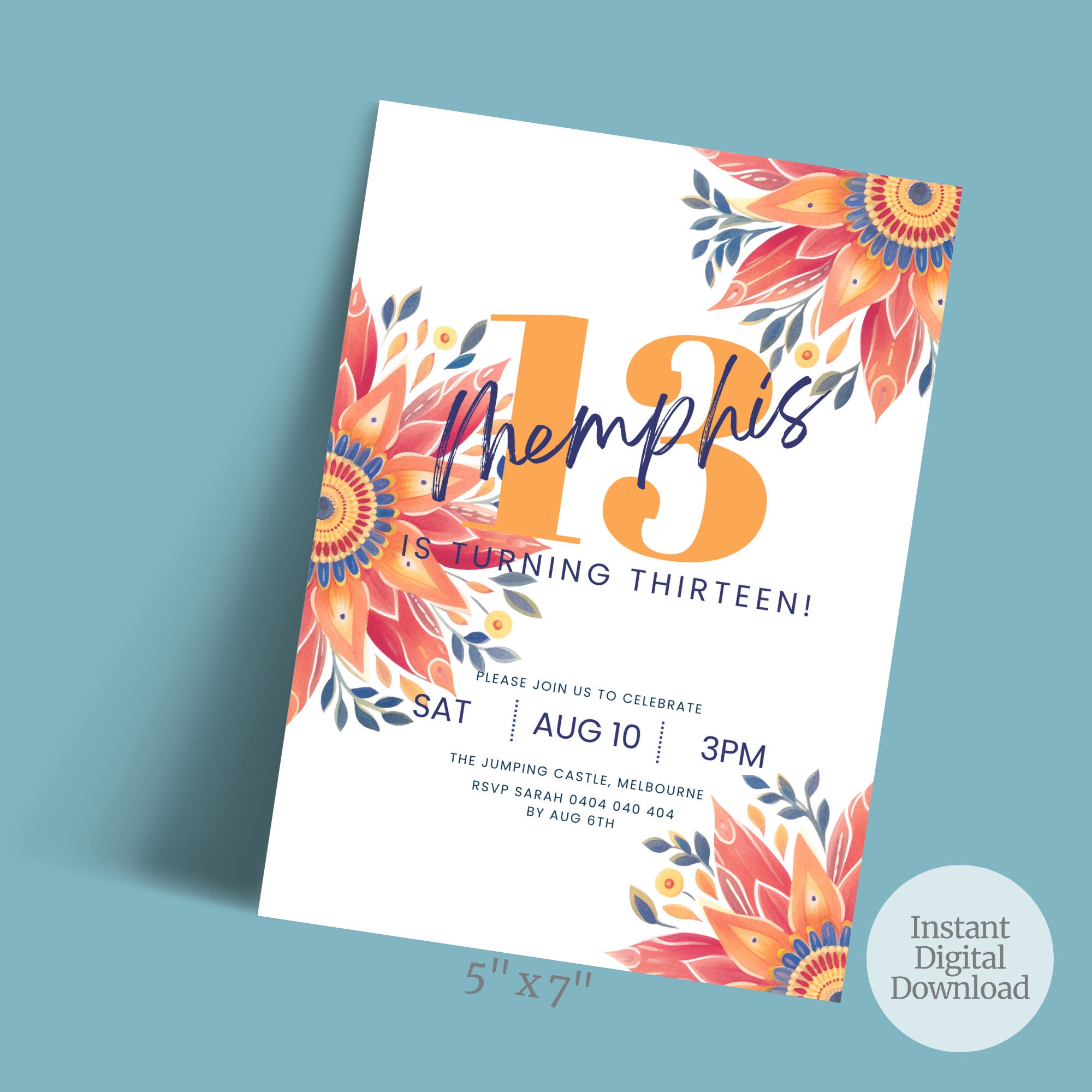 13TH Birthday Bright Floral Invitation | THIRTEEN | Editable | Birthday ...
