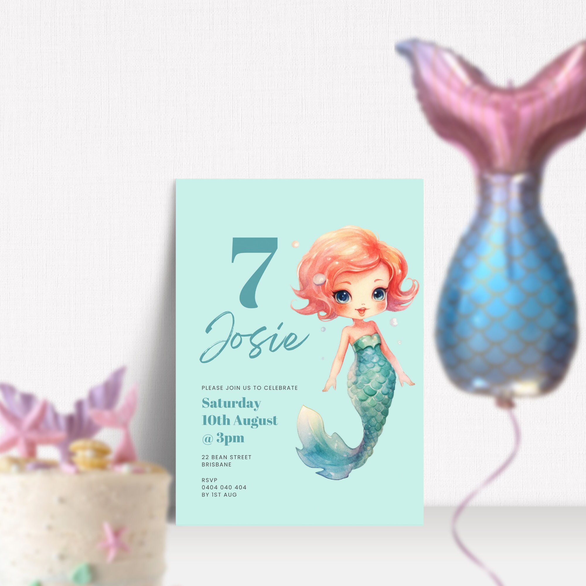 Mermaid 7th Birthday Invitation | Editable Party Template (digital ...