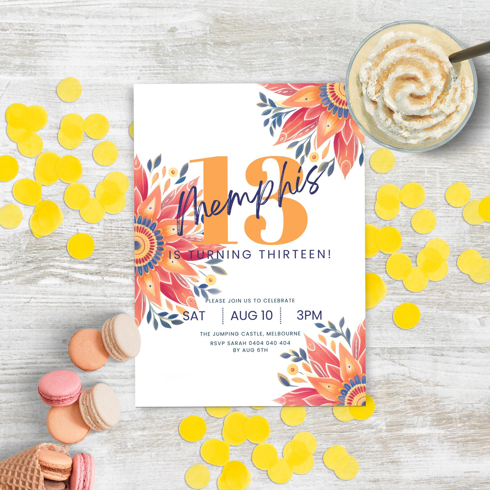 13TH Birthday Bright Floral Invitation | THIRTEEN | Editable | Birthday ...