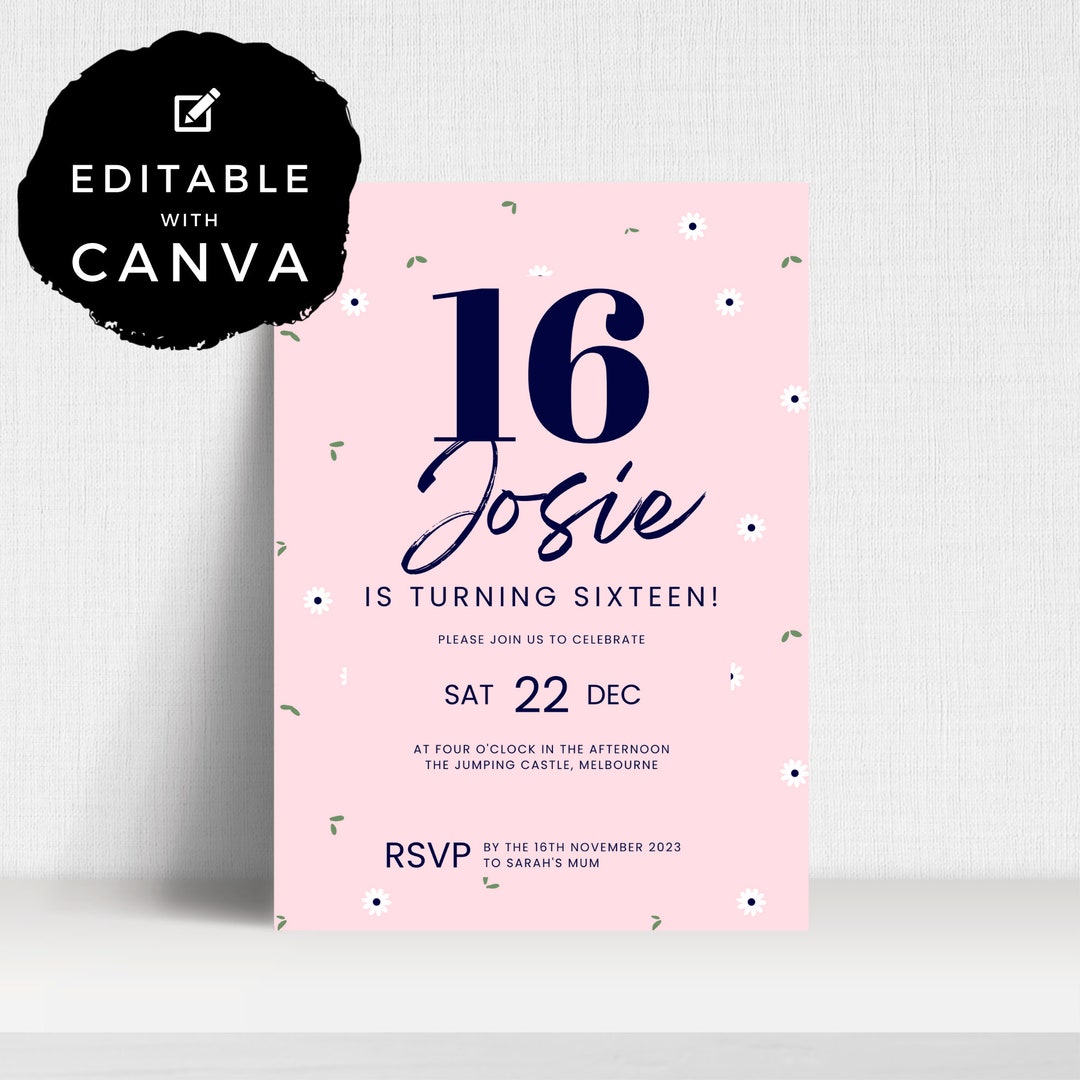 16th Birthday Pink Tiny Flower Invitation | SIXTEEN | Editable ...