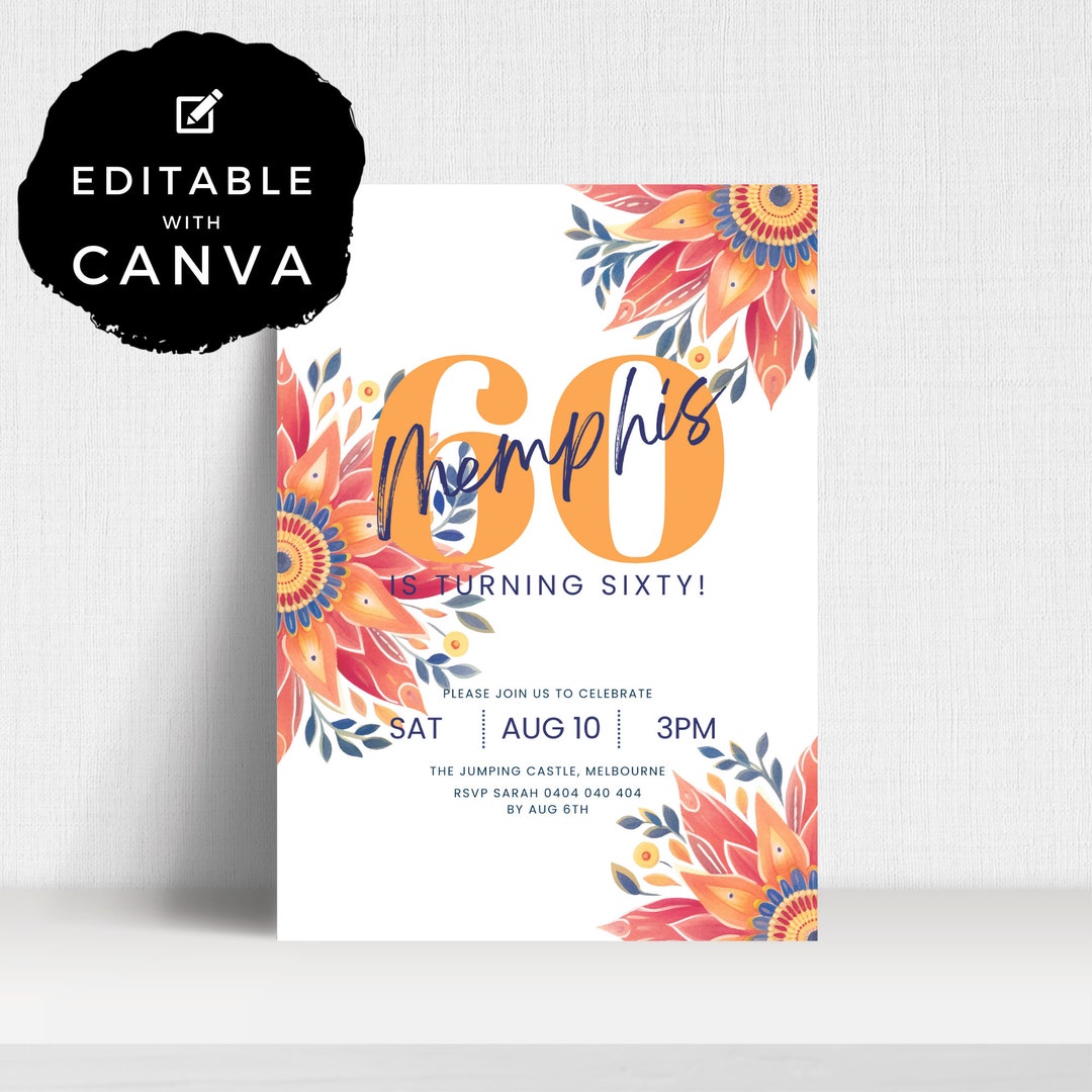 60TH Birthday Bright Floral Invitation | SIXTY | Editable | Birthday ...