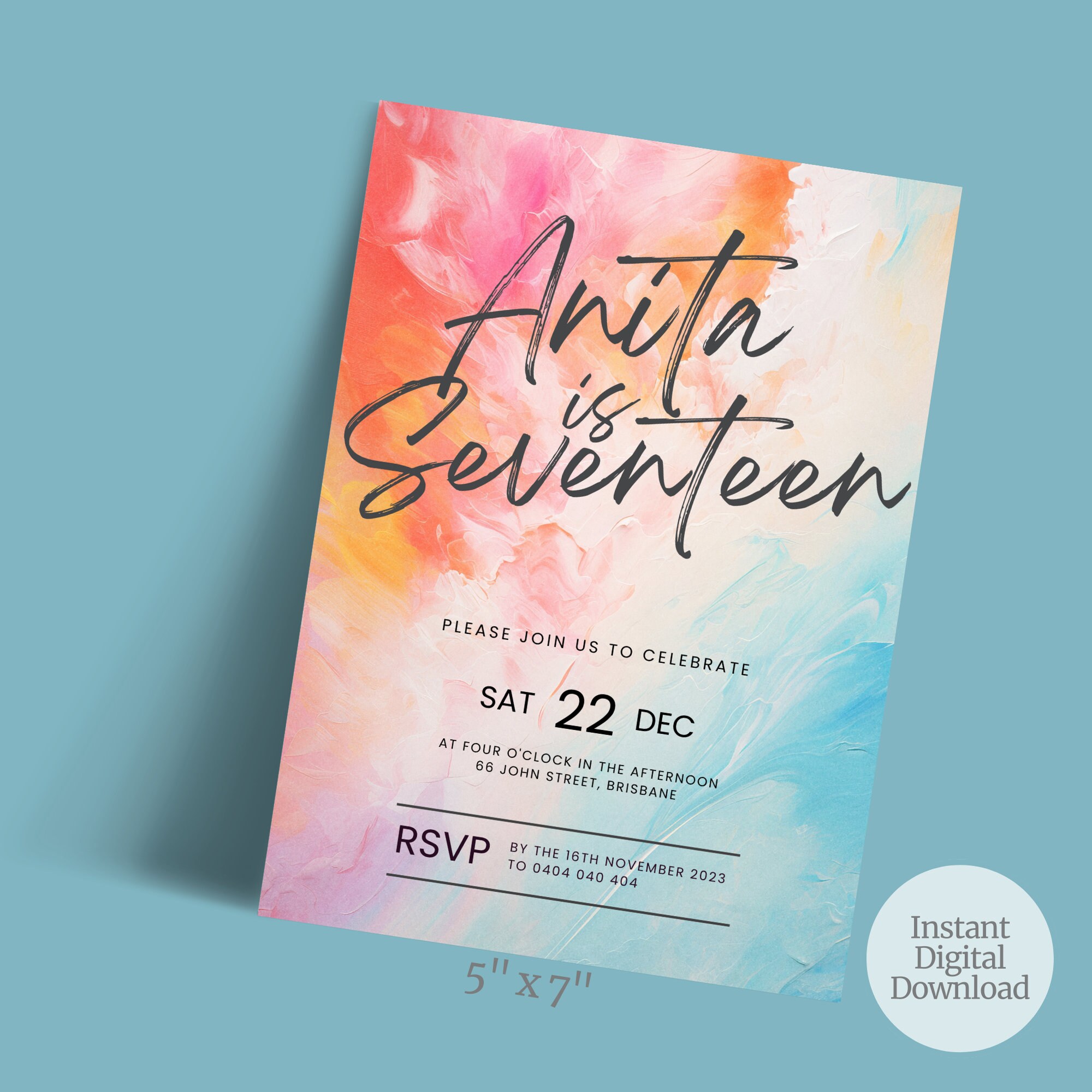 17TH Birthday Bright Birthday Invitation | SEVENTEEN | Editable ...