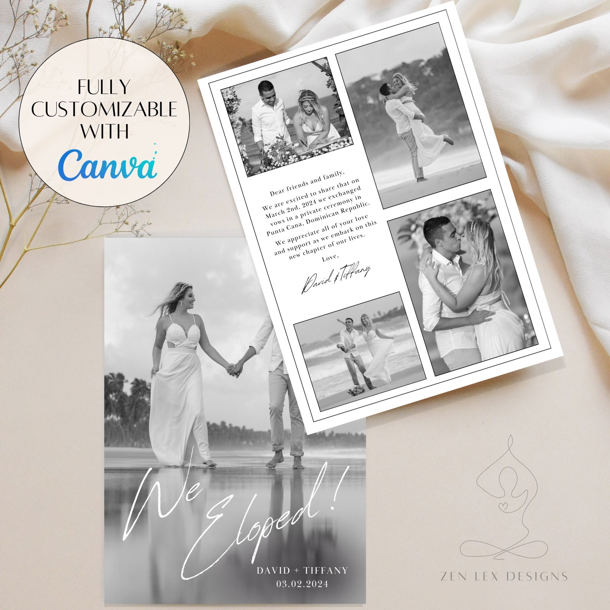 We Eloped Announcement Template: Photo Elopement Card (digital Download ...