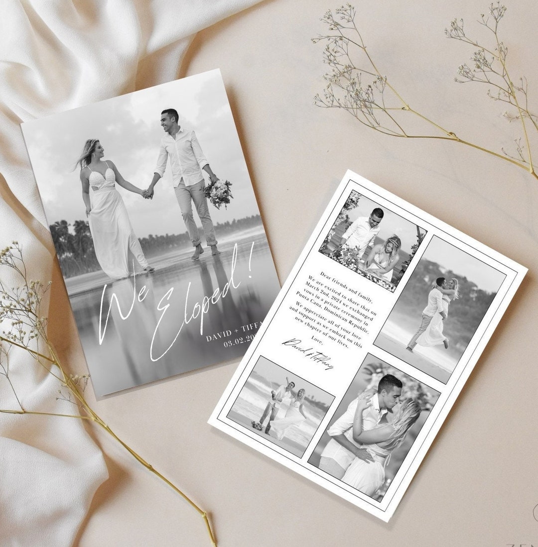 We Eloped Announcement Template: Photo Elopement Card (digital Download ...