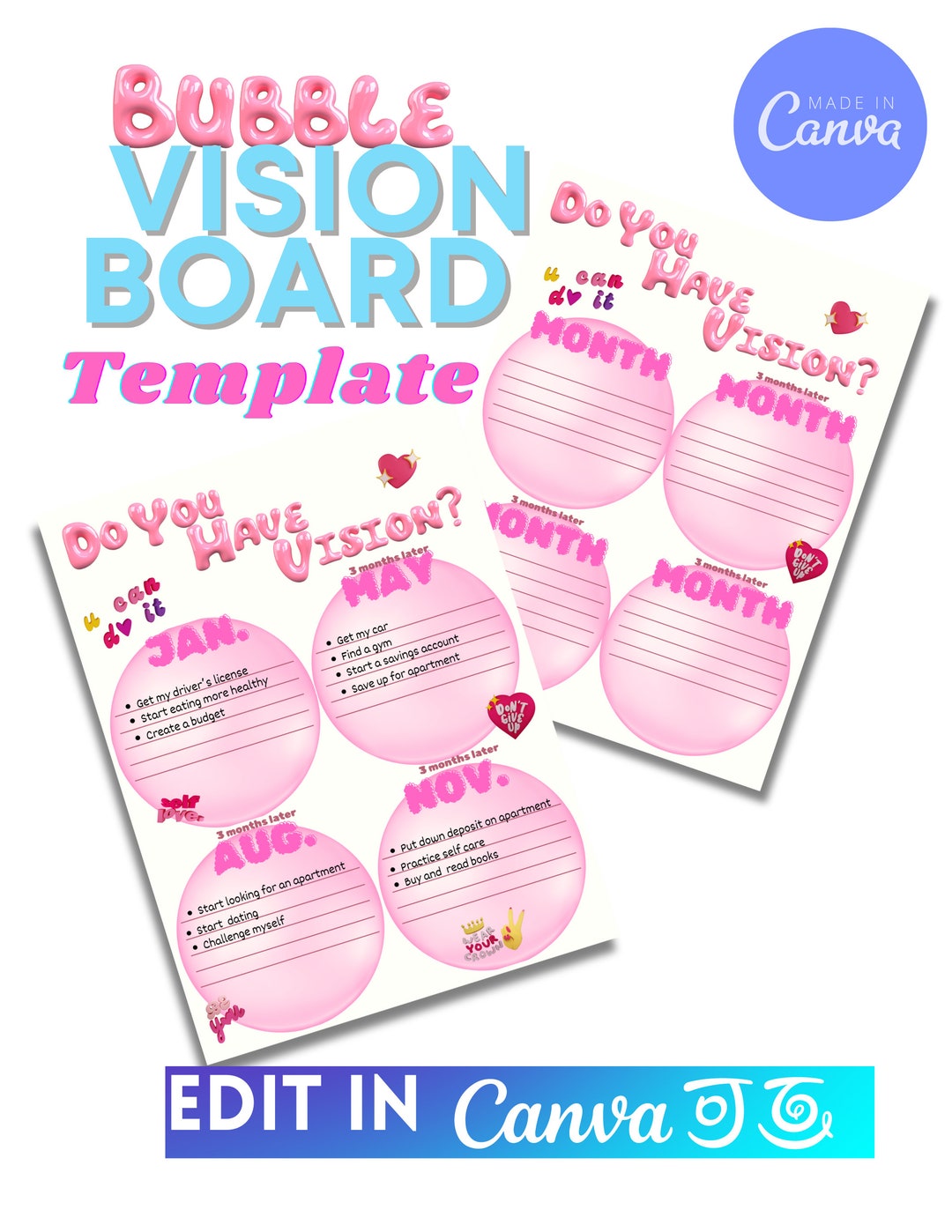 Bubble Vision Board Template - Etsy