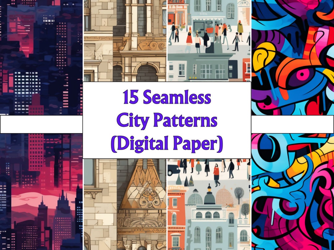 City Skyline Digital Papers, Urban Texture Instant Download ...