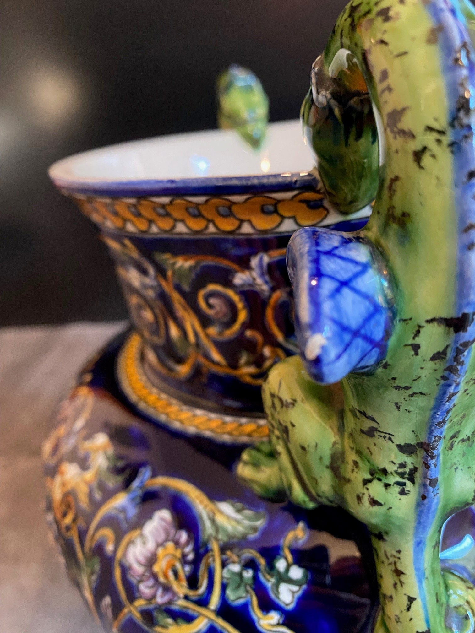 Rare Faience Gien, Renaissance Blue Vase, Vintage French Pottery Made ...