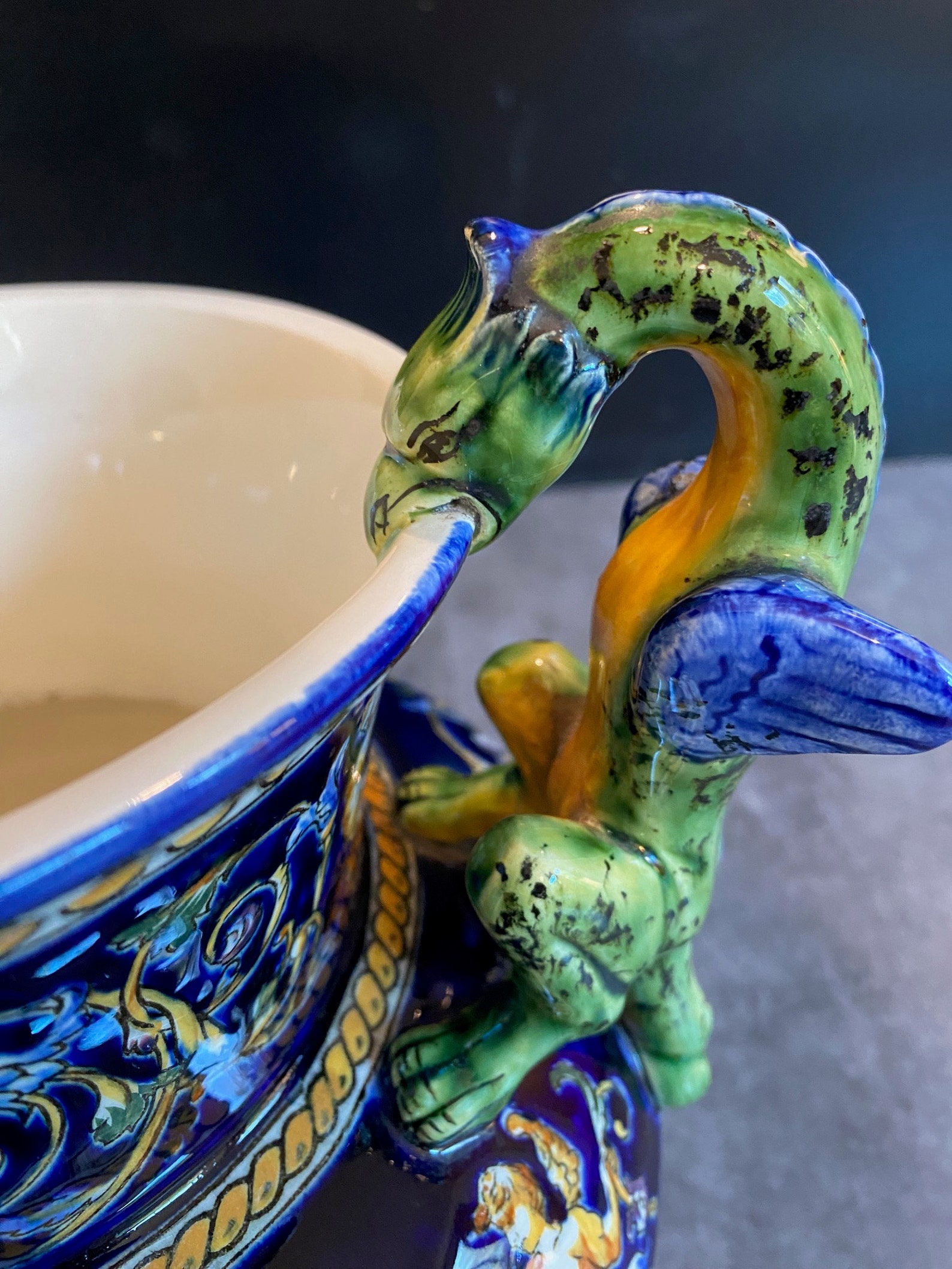 Rare Faience Gien, Renaissance Blue Vase, Vintage French Pottery Made ...