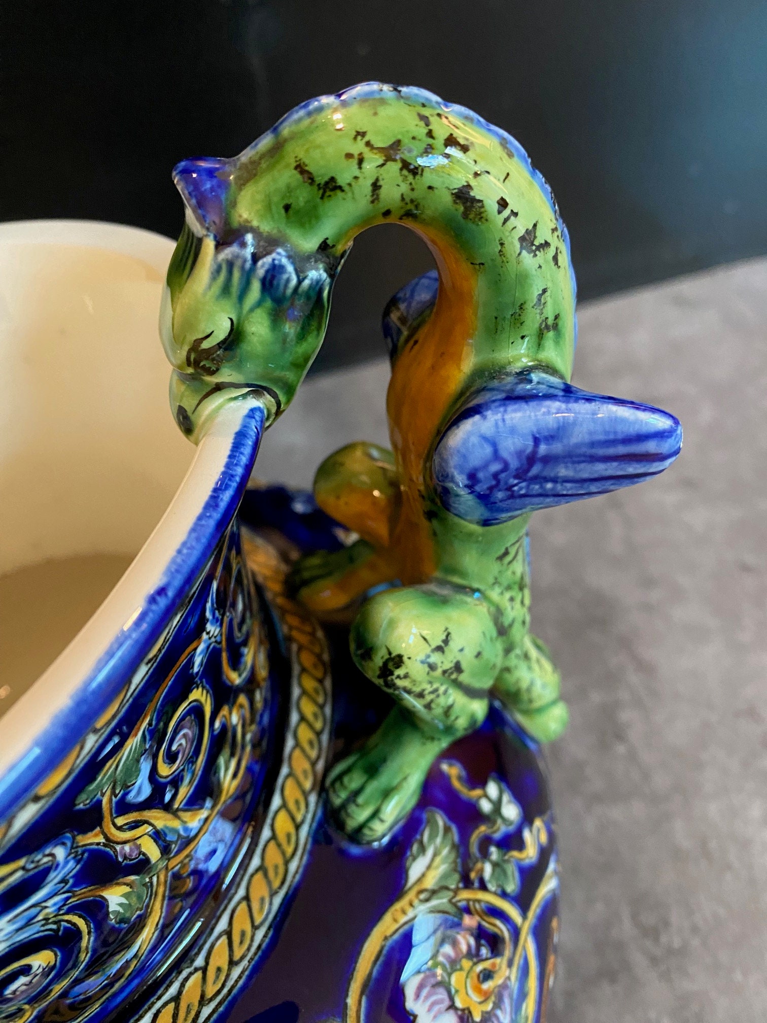 Rare Faience Gien, Renaissance Blue Vase, Vintage French Pottery Made ...