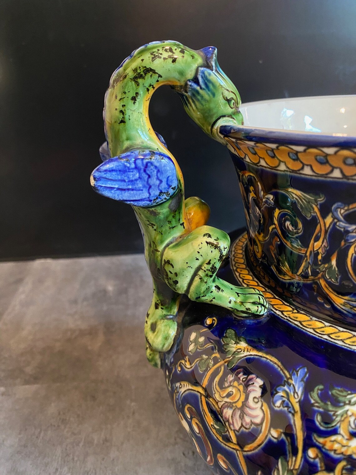 Rare Faience Gien, Renaissance Blue Vase, Vintage French Pottery Made ...