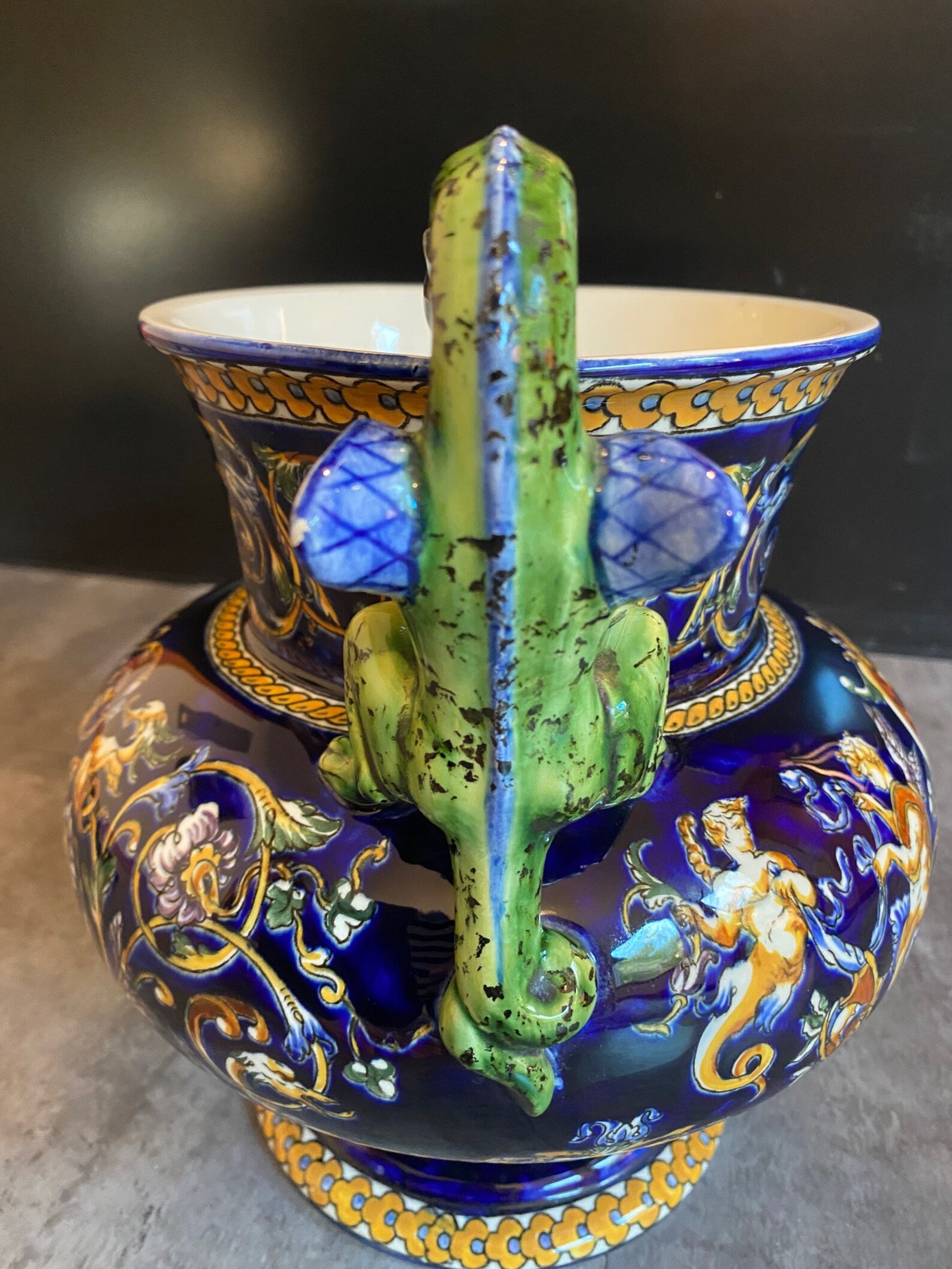 Rare Faience Gien, Renaissance Blue Vase, Vintage French Pottery Made ...