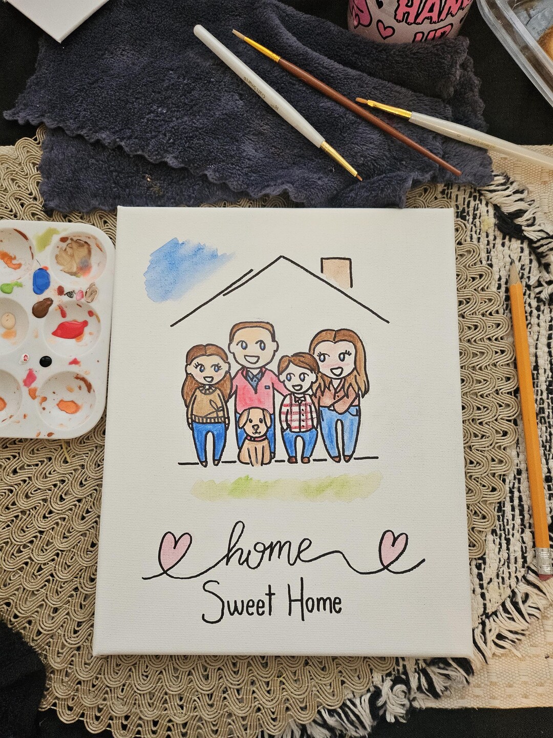 GIFT ART PAINTING Personalized Acrylic Family Stick Figure Custom Made ...