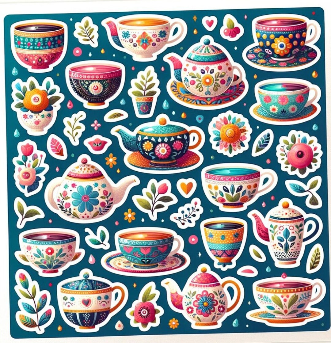 PDF Printable Cute Teacup Stickers Aesthetic Digital Stickers Planner ...