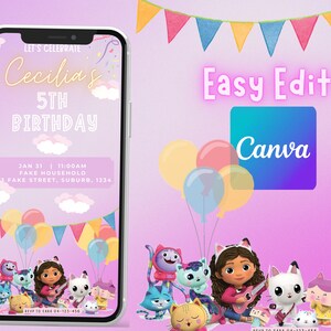 Gabby's Dollhouse Phone Invite, Mobile Invite, Gabby's Dollhouse Mobile ...