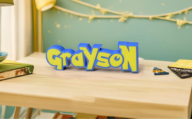 Custom Pokemon Style Name Plate | Anime Letters | Personalized Desk ...