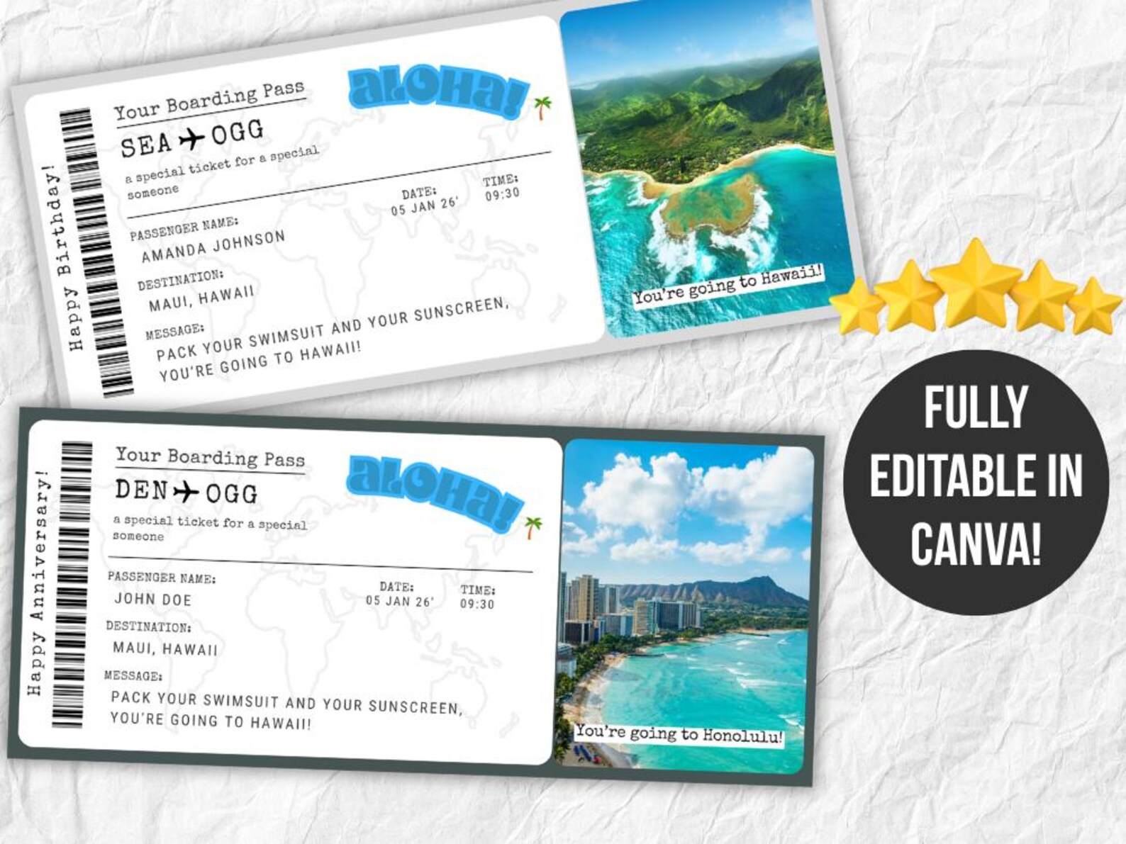 Editable Boarding Pass Template, Hawaii Boarding Pass, Printable ...