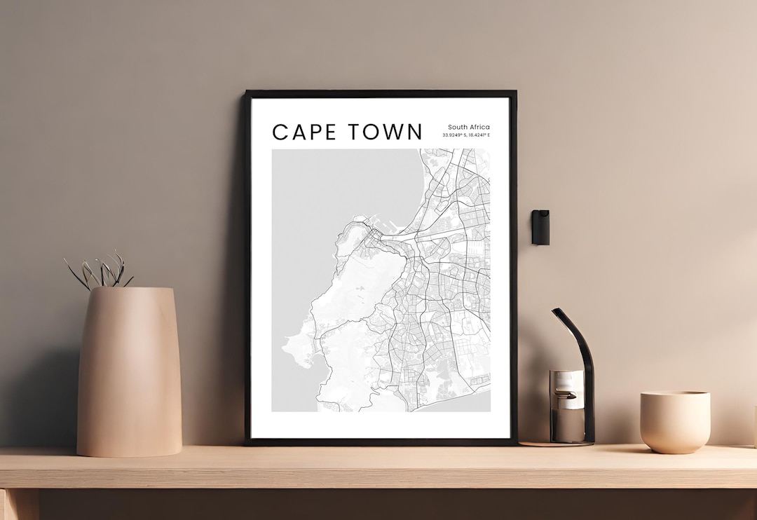 Cape Town Map Poster, Black and White, Travel Poster, South Africa Map ...