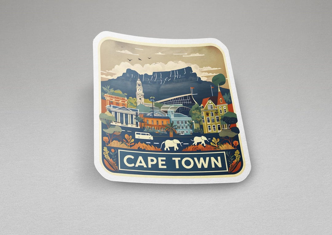 Cape Town Sticker - Table Mountain Souvenir Vinyl Sticker, South Africa ...