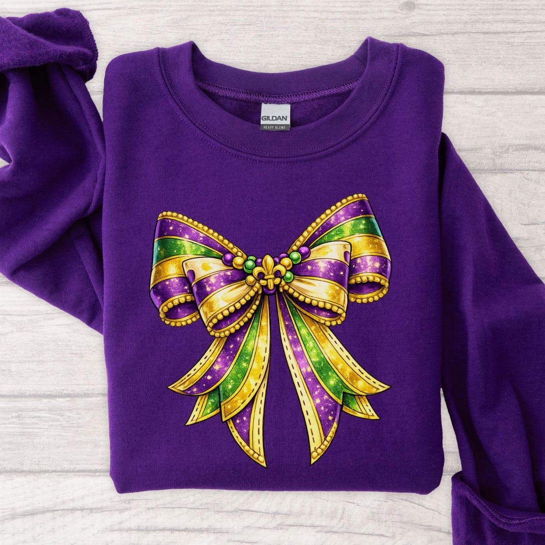 Mardi Gras Bow Crewneck, Coquette Pullover, Girly Carnival Sweater ...