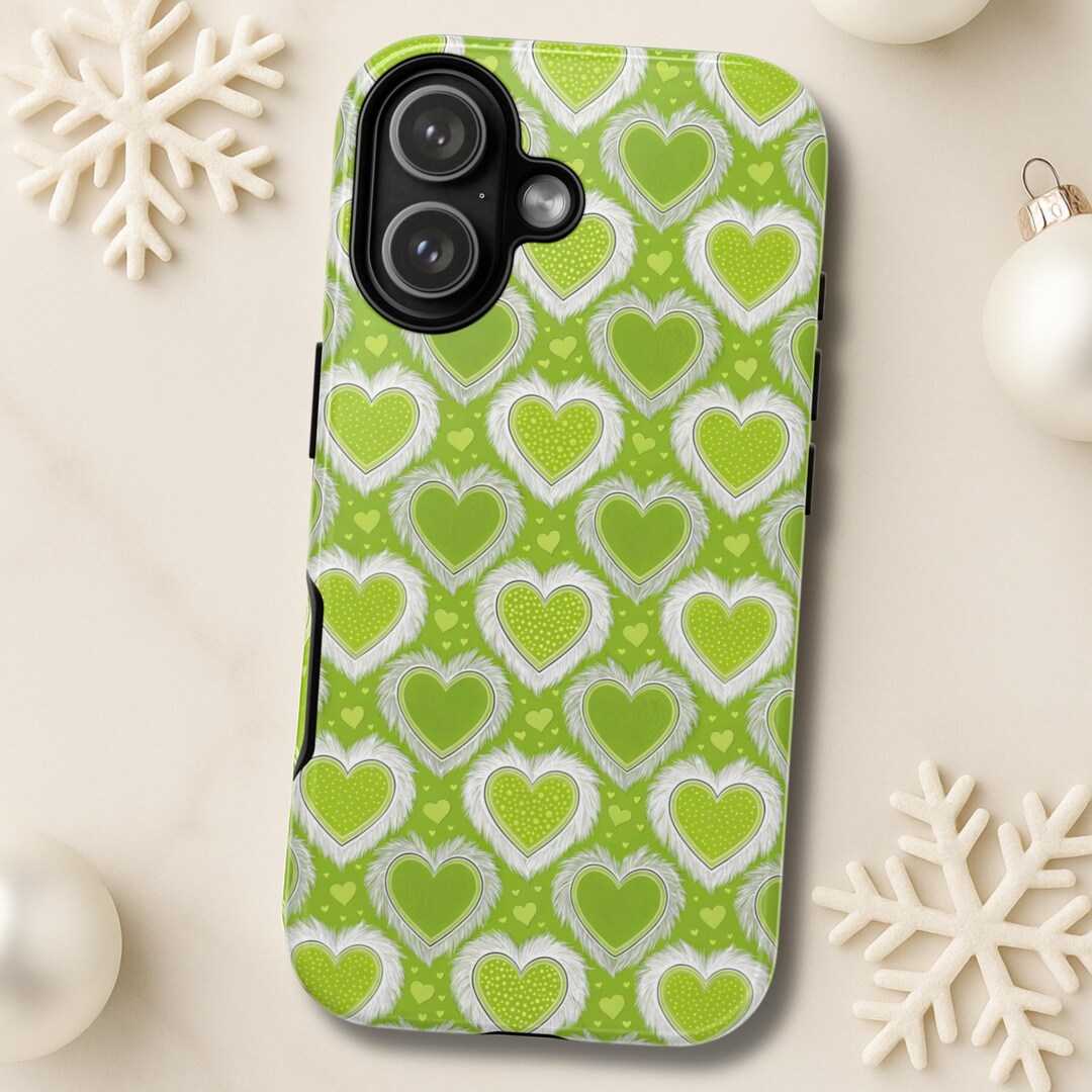 Heart Pattern iPhone Case, Cute Aesthetic Phone Cover, Girly Green Case ...