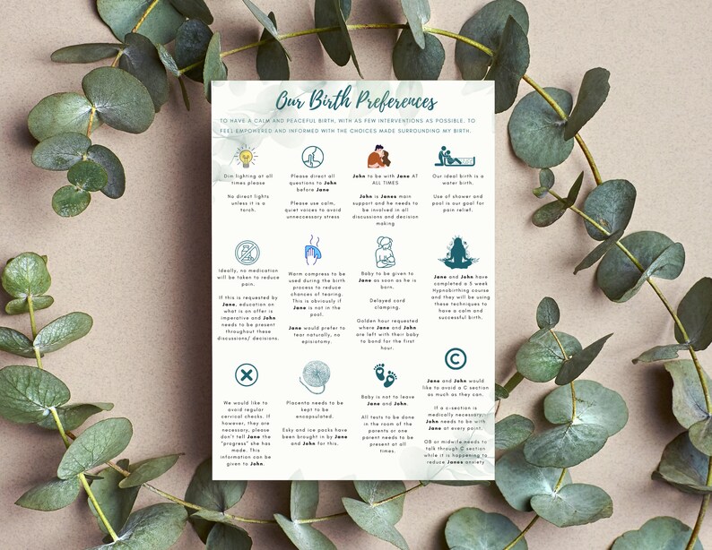 Birth Plan Template | Editable & Printable | Birth Preferences ...