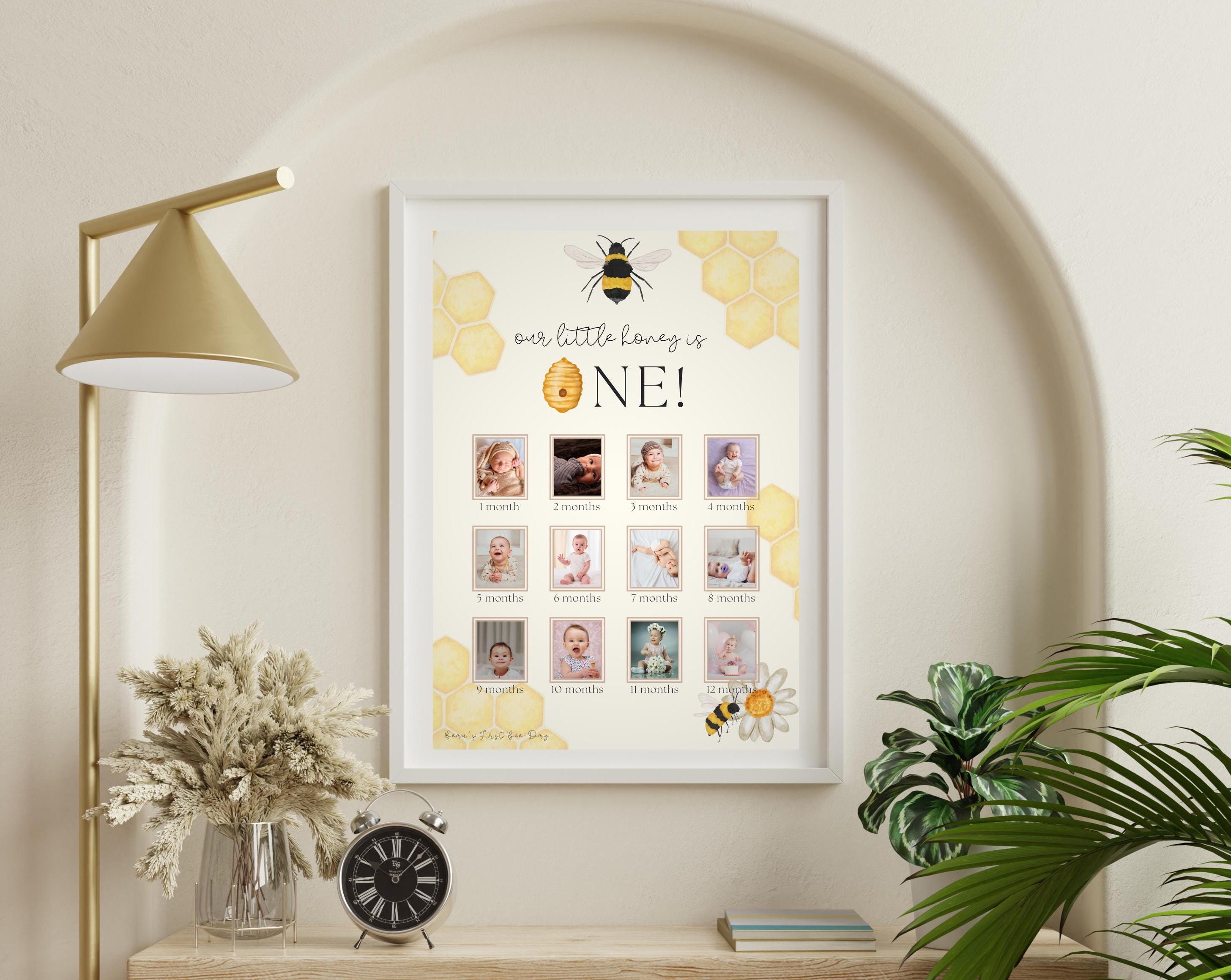 Baby's First Bee-day Photo Poster | 12 Months of Our Little Honey | 1st ...