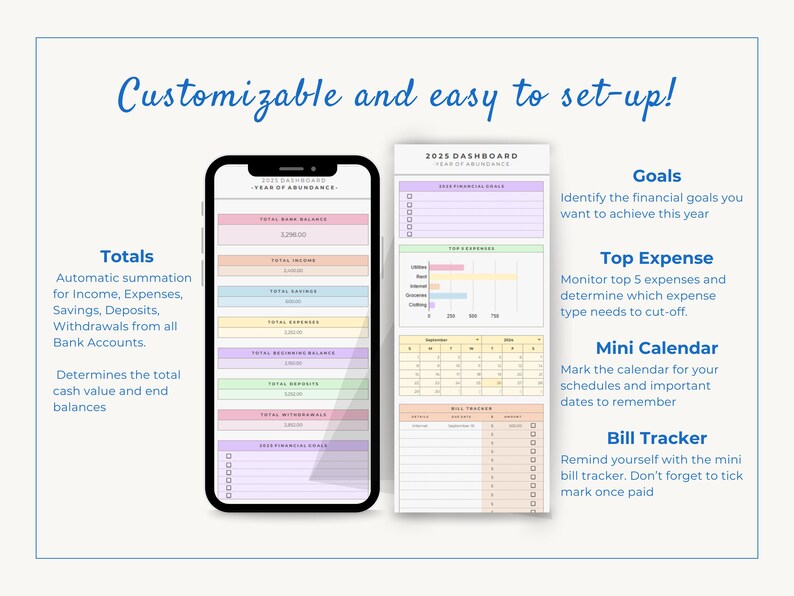 2025 Budget Planner Google Sheets Multiple Bank Account Tracker 50/30 ...