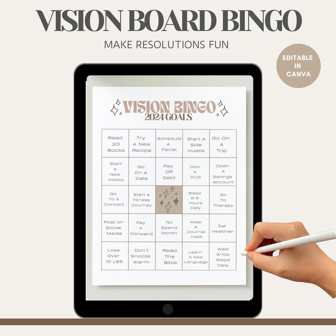 2024 Vision Bingo Card, Vision Bingo, New Year Bingo Card, Neutral Vision Card - Etsy