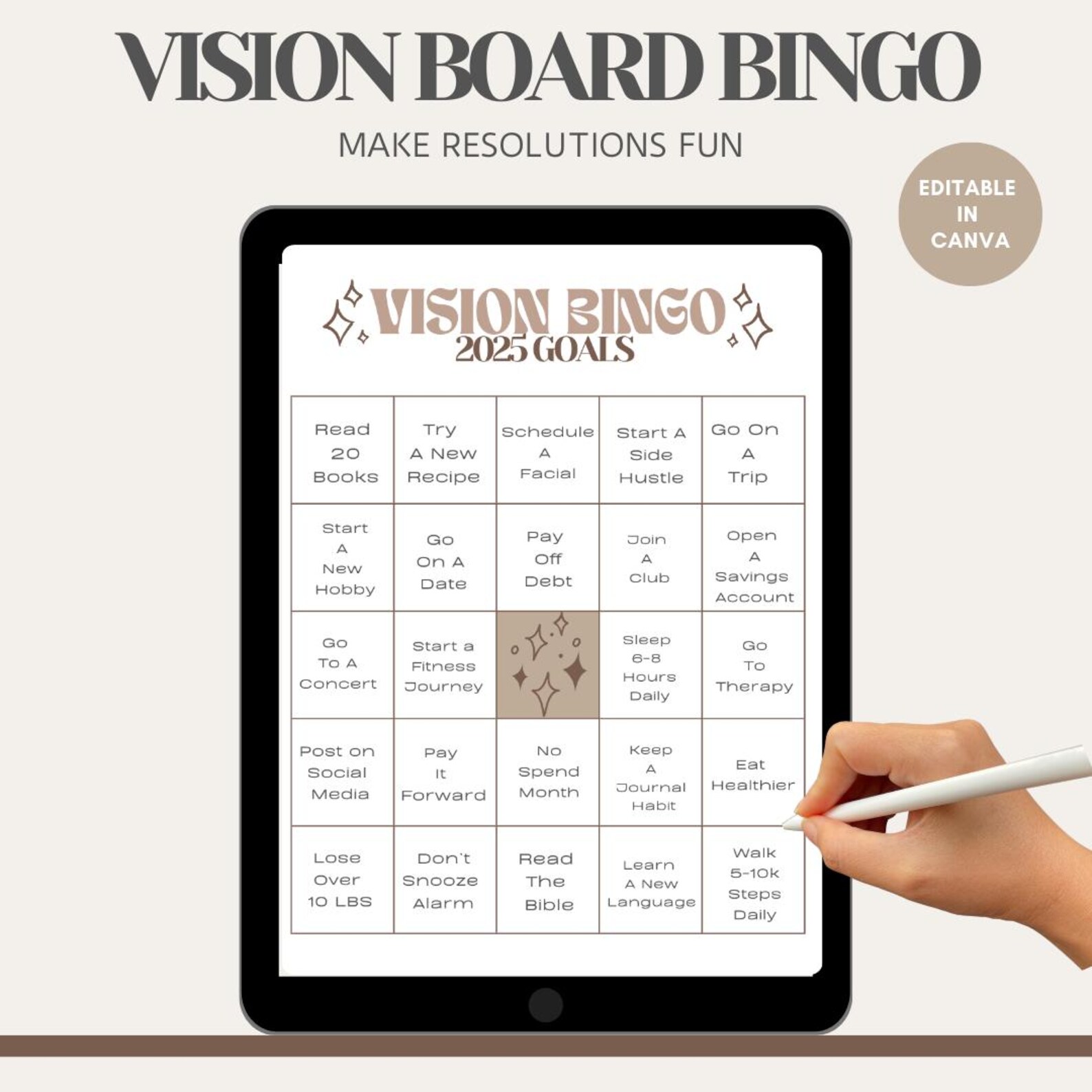 2025 Vision Bingo Card, Vision Bingo, New Year Bingo Card, Neutral ...