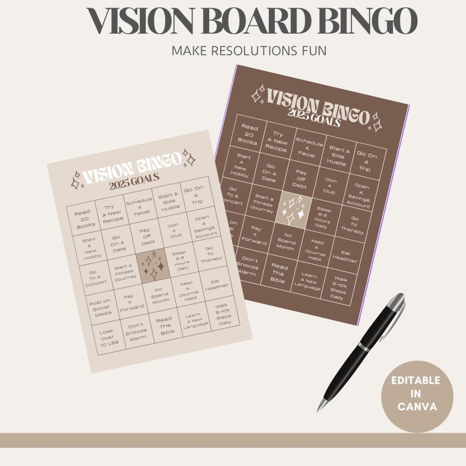 2025 Vision Bingo Card, Vision Bingo, New Year Bingo Card, Neutral ...