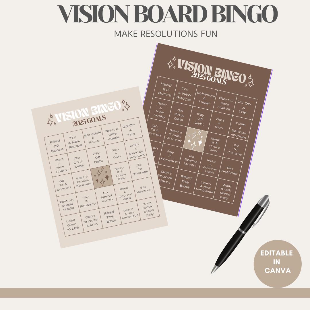 2025 Vision Bingo Card, Vision Bingo, New Year Bingo Card, Neutral ...
