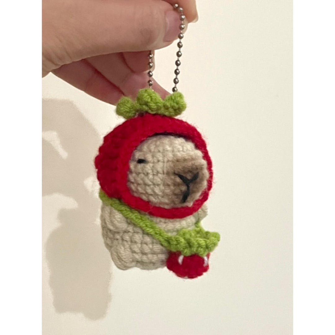 Crochet Student Capybaras, Capybara Wear Strawberry Hat Keychain, Amigurumi Keychain, Amigurumi ...
