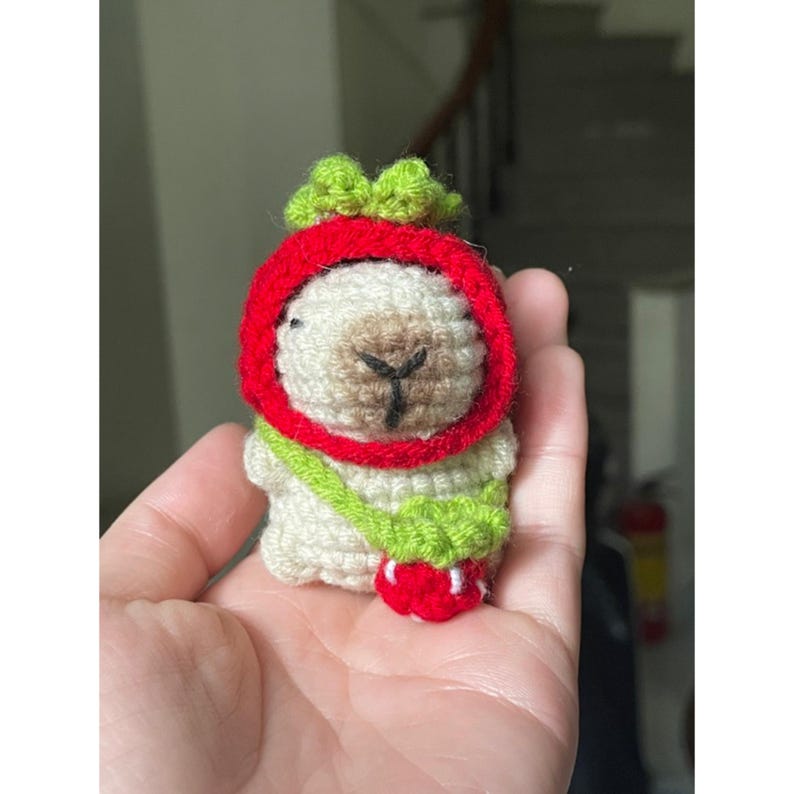 Crochet Student Capybaras, Capybara Wear Strawberry Hat Keychain, Amigurumi Keychain, Amigurumi ...
