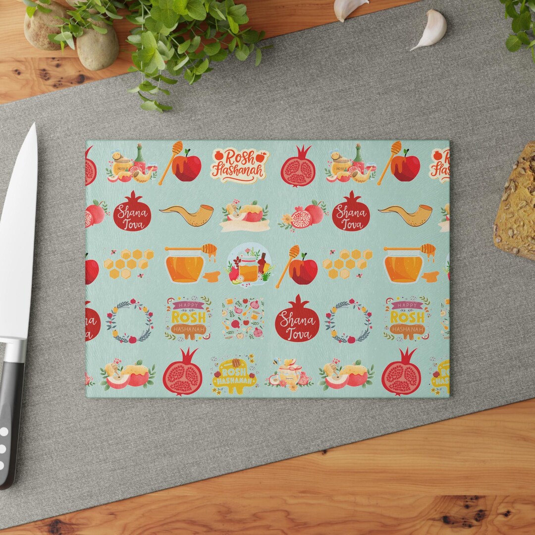 Rosh Hashanah Board Glass Judaica Tray, Jewish Gifts, Jewish New Year ...