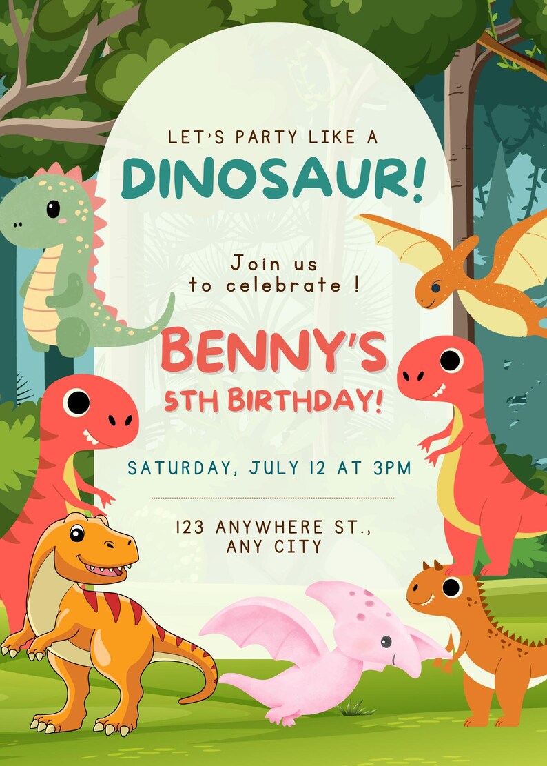 Dinosaur Birthday Party Invitation | Editable Canva Template | Instant ...