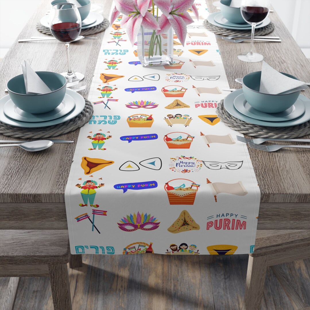 Purim Themed Table Runner, Jewish Decoration, Jewish Gifts, Mishloach ...