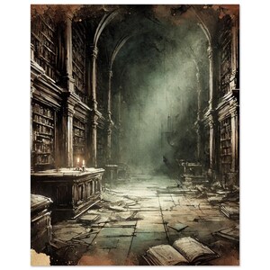Dark Academia Watercolor Art | Gothic Library Painting | Mysterious ...