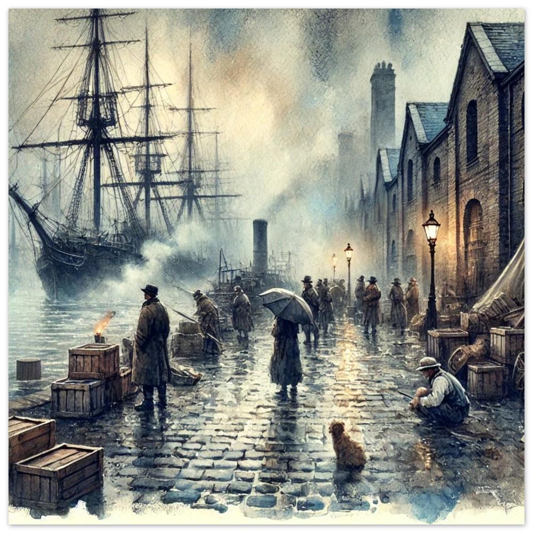 Dockyard Watercolor, Historic Art, Victorian Docks, Nostalgic Rainy Day ...