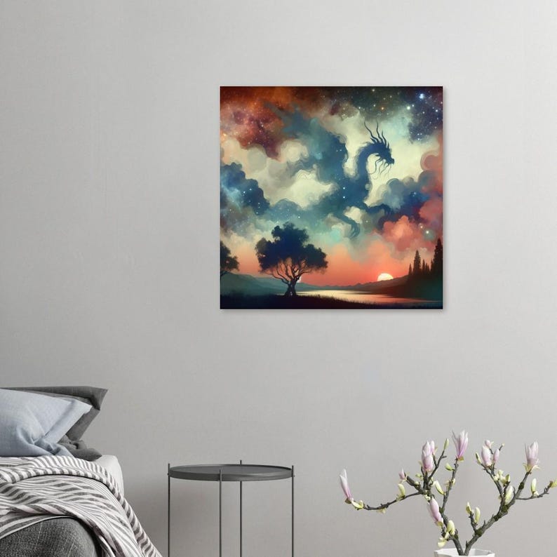 Celestial Dragon in Starry Sky Watercolor Art | Fantasy Nightscape ...