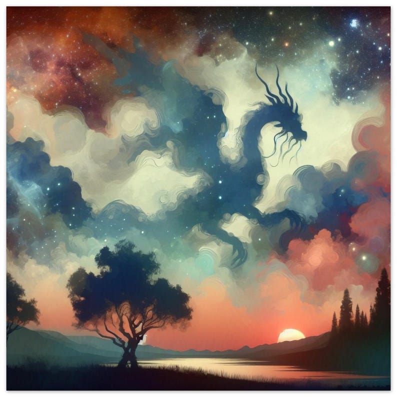 Celestial Dragon in Starry Sky Watercolor Art | Fantasy Nightscape ...
