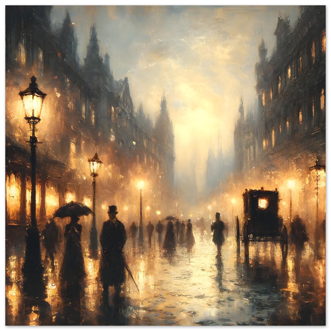 Victorian Rainy Evening Watercolor Painting, Classic Art Vibe, Rainy ...
