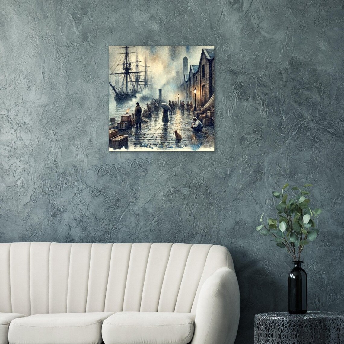 Dockyard Watercolor, Historic Art, Victorian Docks, Nostalgic Rainy Day ...
