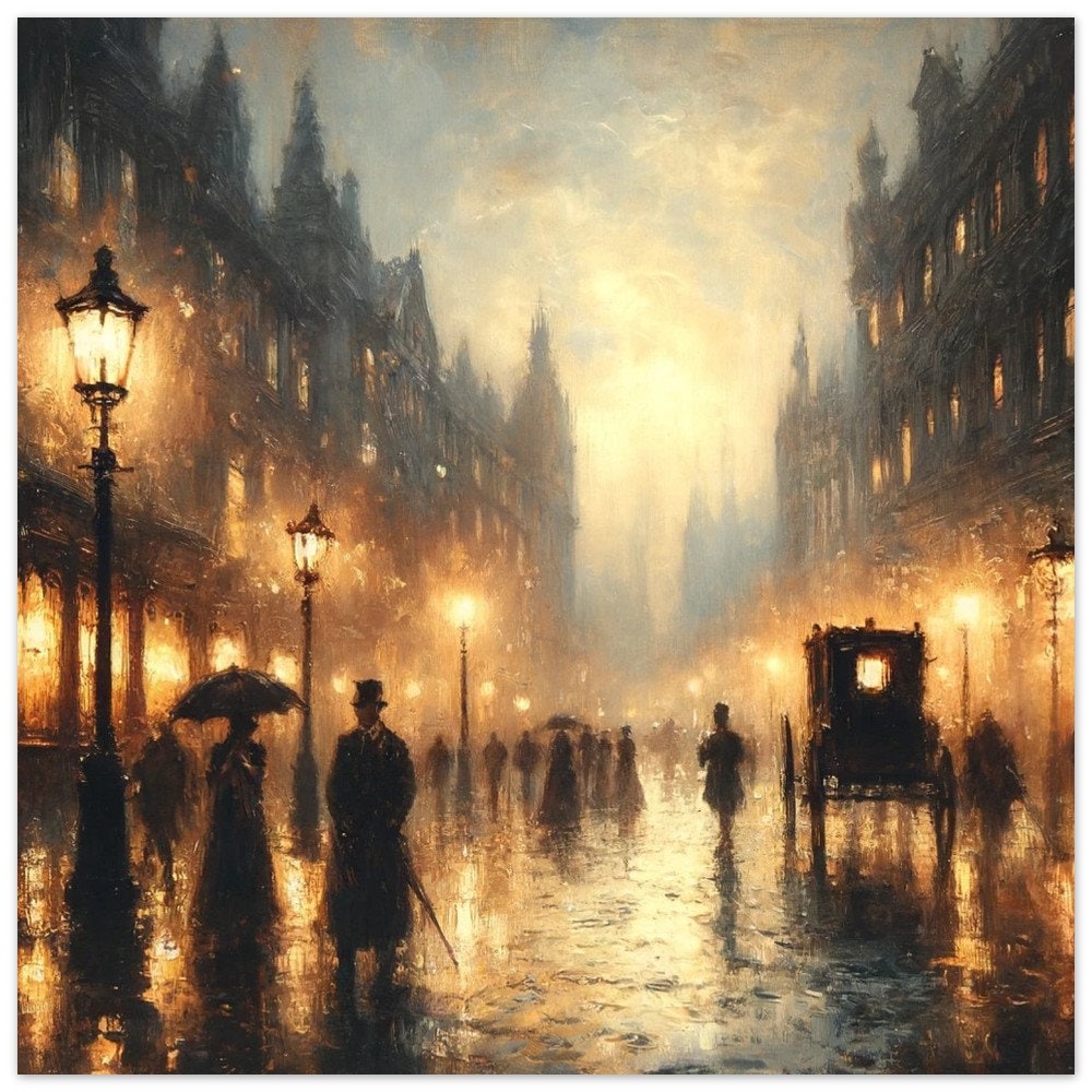Victorian Rainy Evening Watercolor Painting, Classic Art Vibe, Rainy ...