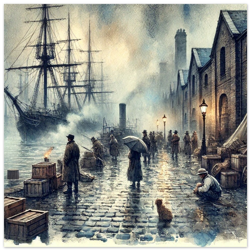 Dockyard Watercolor, Historic Art, Victorian Docks, Nostalgic Rainy Day ...