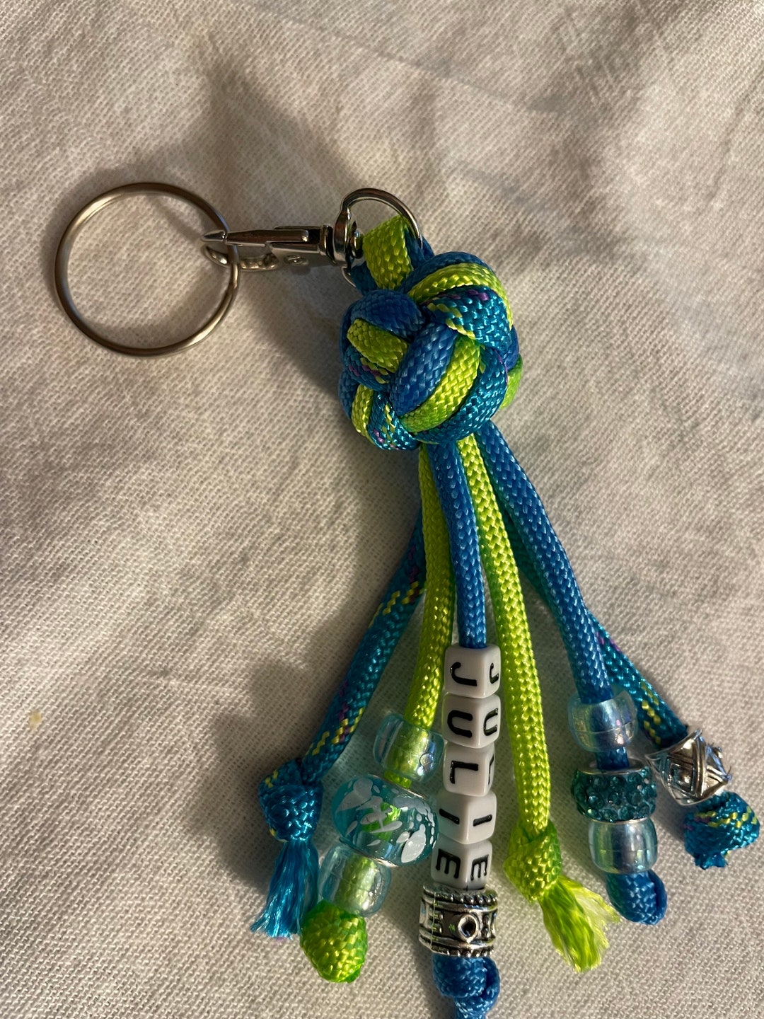 Personalized Paracord Keychain in Blue and Chartreuse Customizable ...